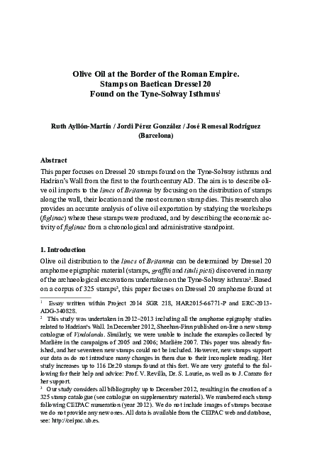 (PDF) Olive oil at the border of the Roman Empire: stamps on Baetican ...