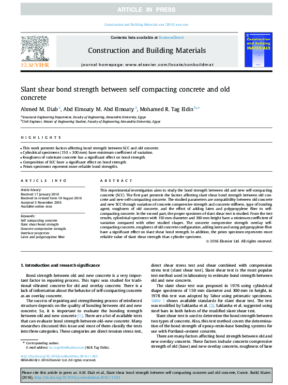 (PDF) Slant shear bond strength between self compacting concrete and ...