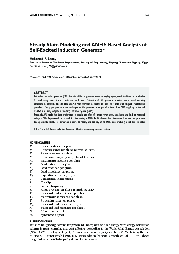 Pdf Steady State Modeling And Anfis Based Analysis Of Self Excited Induction Generator