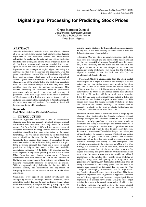 (PDF) Digital Signal Processing for Predicting Stock Prices