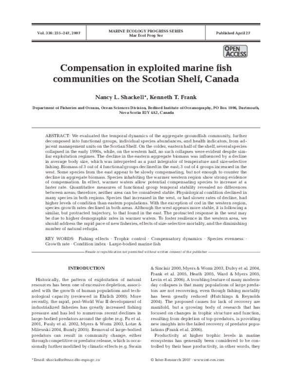 (PDF) Compensation in exploited marine fish communities on the Scotian ...