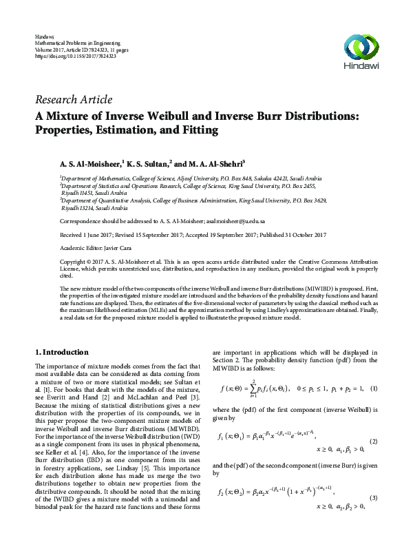 (PDF) A Mixture of Inverse Weibull and Inverse Burr Distributions ...
