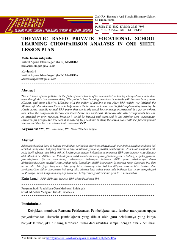 (PDF) Thematic Based Private Vocational School Learning Chomparison ...