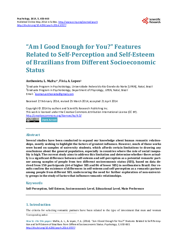 (PDF) “Am I Good Enough for You?” Features Related to Self-Perception and Self-Esteem of ...