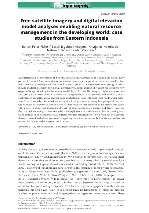 (PDF) Free satellite imagery and digital elevation model analyses enabling natural resource ...