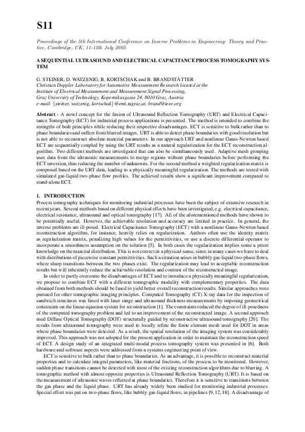(PDF) A Sequential Ultrasound and Electrical Capacitance Process Tomography System | Daniel ...