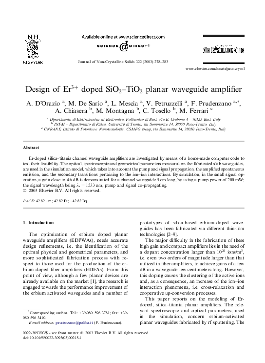 (PDF) Design of Er3+ doped SiO2–TiO2 planar waveguide amplifier