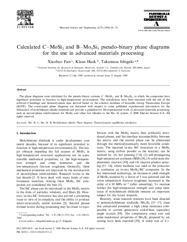 (PDF) Calculated C–MoSi2 and B–Mo5Si3 pseudo-binary phase diagrams for the use in advanced ...