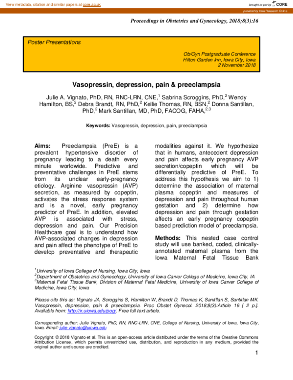 (PDF) Vasopressin, depression, pain & preeclampsia