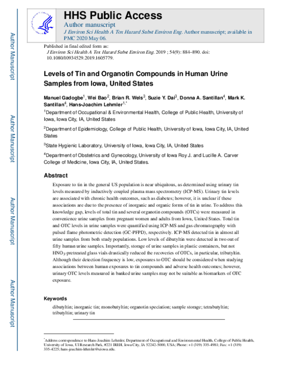 (PDF) Levels of tin and organotin compounds in human urine samples from ...