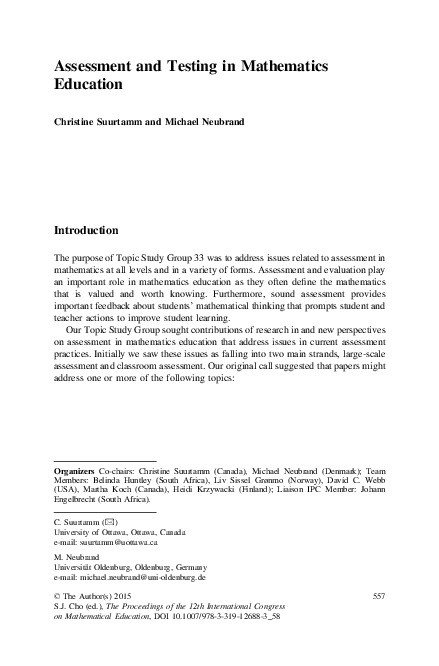 (PDF) Assessment and Testing in Mathematics Education