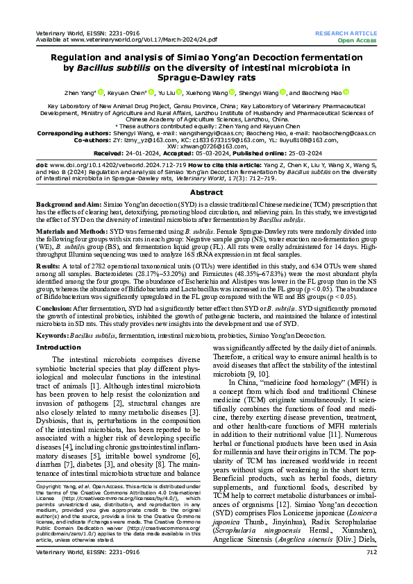 (PDF) Regulation and analysis of Simiao Yong'an Decoction fermentation by Bacillus subtilis on ...