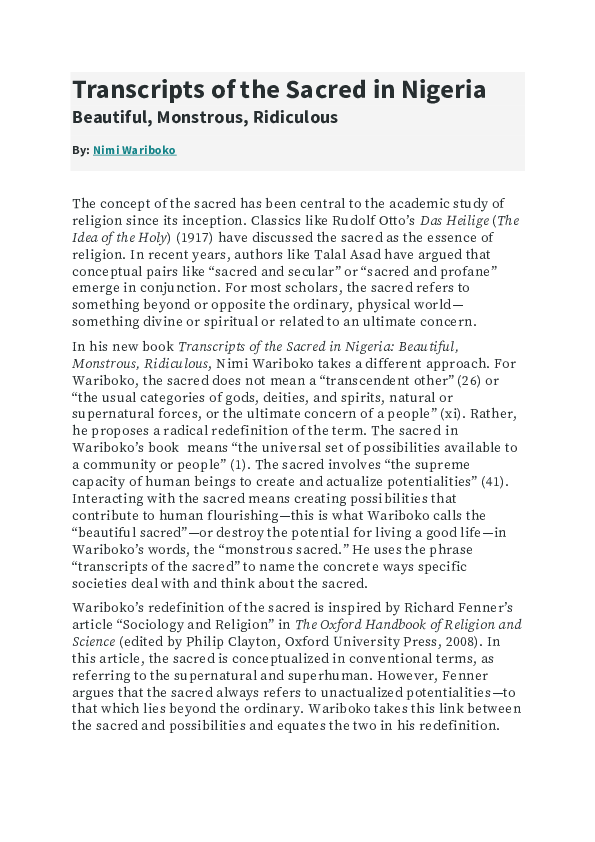 (PDF) Transcripts of the Sacred in Nigeria Beautiful, Monstrous ...