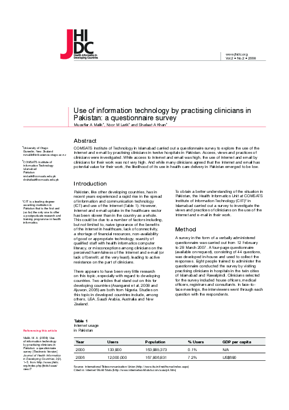 (PDF) Use of information technology by practising clinicians in ...