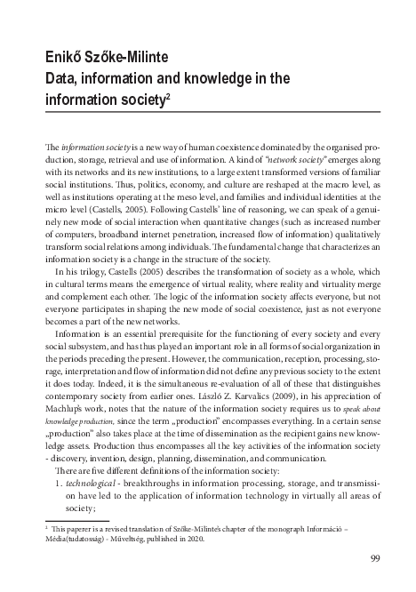 (PDF) DATA INFORMATION AND KNOWLEDGE IN THEINFORMATION SOCIETY