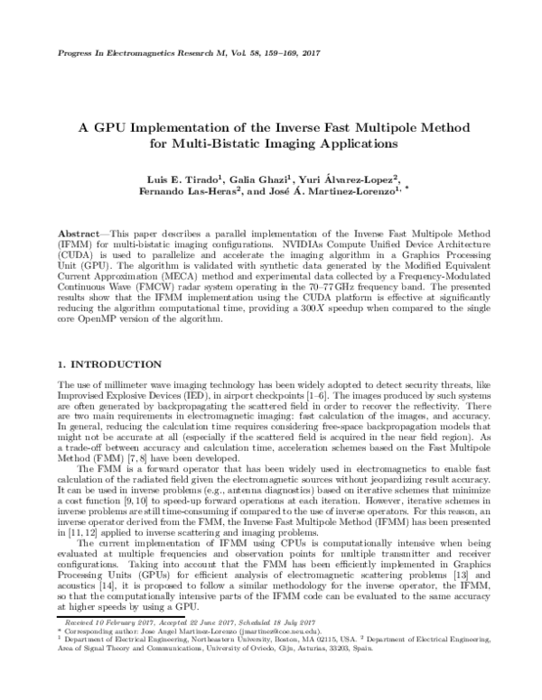 Pdf A Gpu Implementation Of The Inverse Fast Multipole Method For Multi Bistatic Imaging 