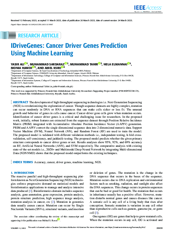 (PDF) IDriveGenes: Cancer Driver Genes Prediction Using Machine Learning