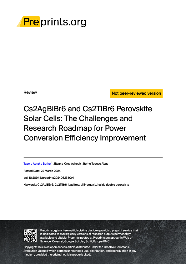 (PDF) Cs2AgBiBr6 and Cs2TiBr6 Perovskite Solar Cells: The Challenges and Research Roadmap for ...