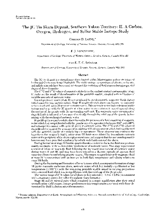 (PDF) The JC tin skarn deposit, southern Yukon Territory; I, Geology ...