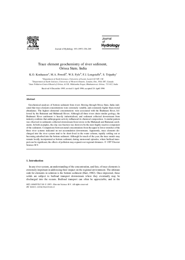 (PDF) Trace element geochemistry of river sediment, Orissa State, India