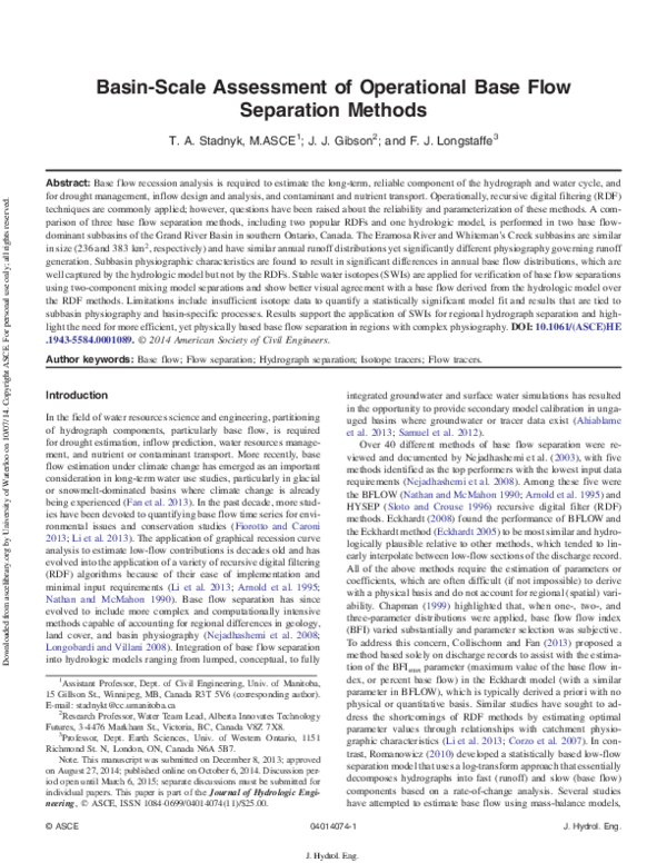 (PDF) Basin-Scale Assessment of Operational Base Flow Separation Methods