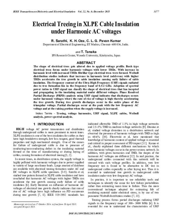 (PDF) Electrical treeing in XLPE cable insulation under harmonic AC ...