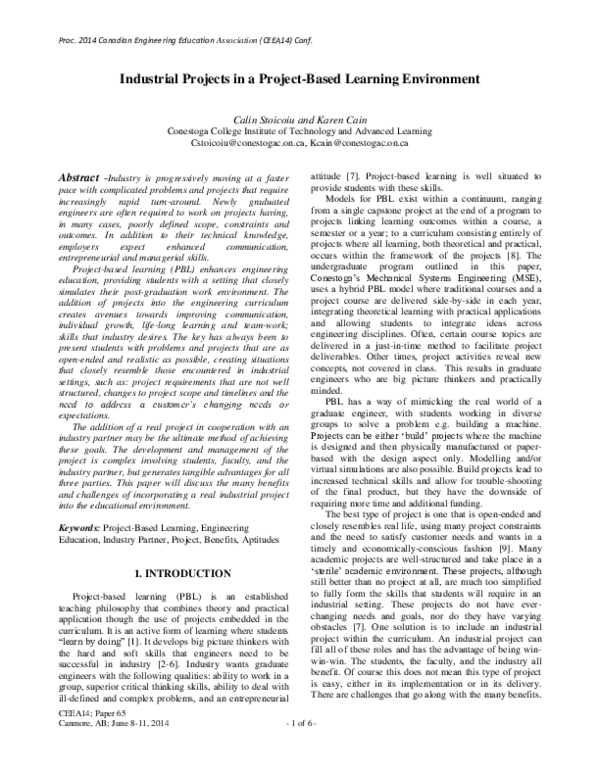 (PDF) Industrial Projects in a Project-Based Learning Environment