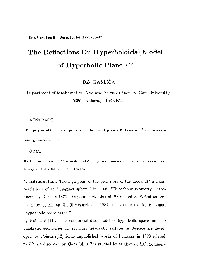 (PDF) The Reflections on Hyperboloidal Model of Hyperbolic Plane H2 ...