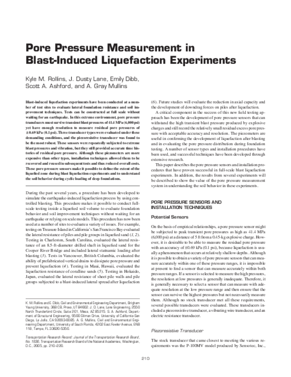 (PDF) Pore Pressure Measurement in Blast-Induced Liquefaction Experiments