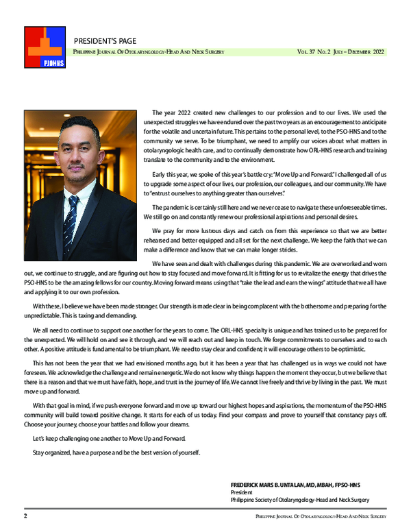 (PDF) Philippine Journal of Otolaryngology Head and Neck Surgery | Frederick Mars Untalan ...