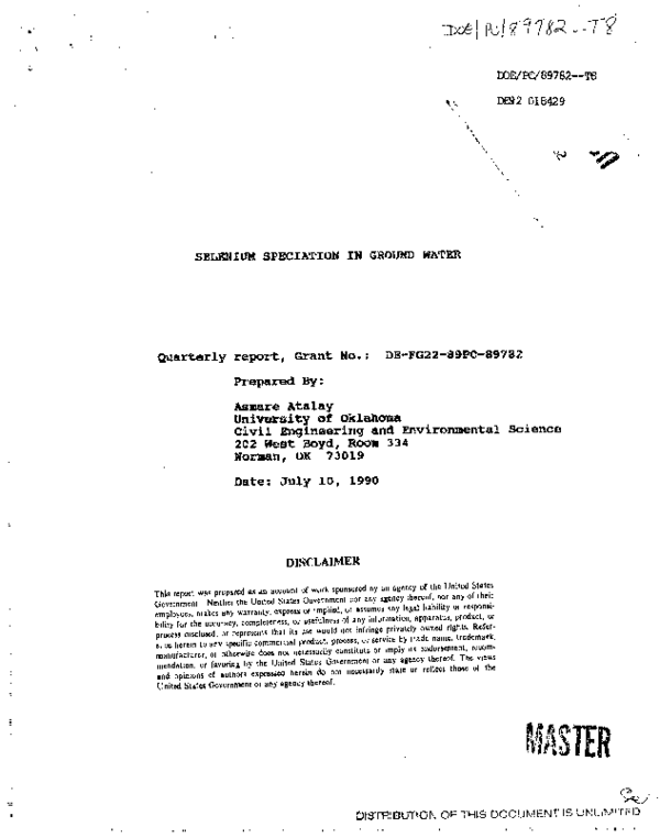 Pdf Selenium Speciation In Ground Water