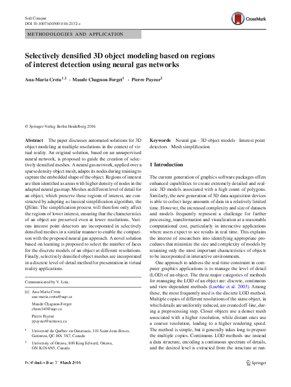 (PDF) Selectively densified 3D object modeling based on regions of interest detection using ...