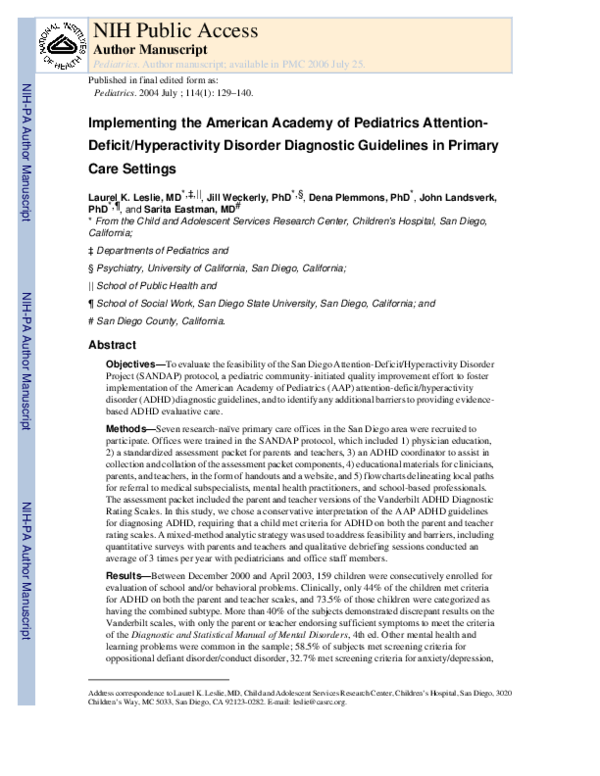 (PDF) Implementing the American Academy of Pediatrics Attention-Deficit ...