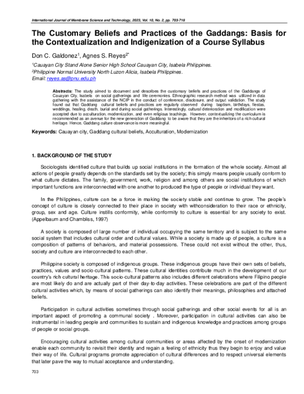 (PDF) The Customary Beliefs and Practices of the Gaddangs: Basis for ...