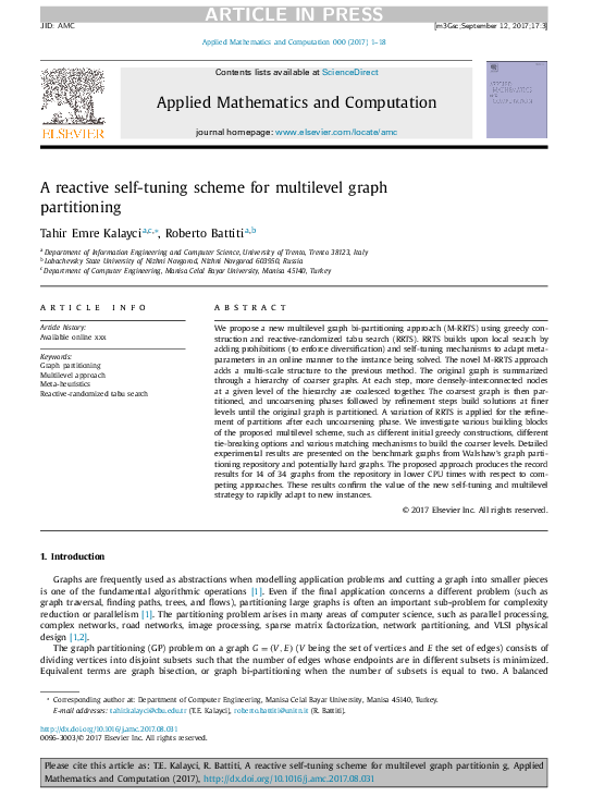 Pdf A Reactive Self Tuning Scheme For Multilevel Graph Partitioning