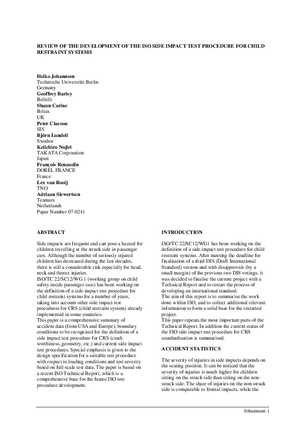 (PDF) Review of the development of the ISO side impact test procedure ...