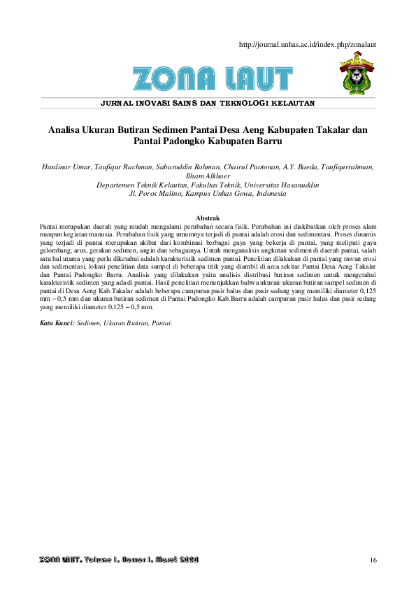 (PDF) Analisa Ukuran Butiran Sedimen Pantai Desa Aeng Kabupaten Takalar dan Pantai Padongko ...