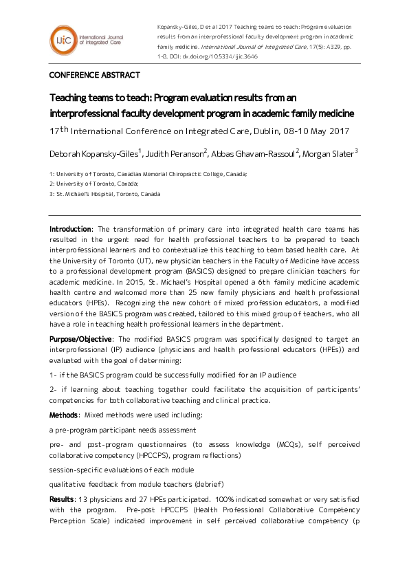 (PDF) Teaching teams to teach: Program evaluation results from an interprofessional faculty ...
