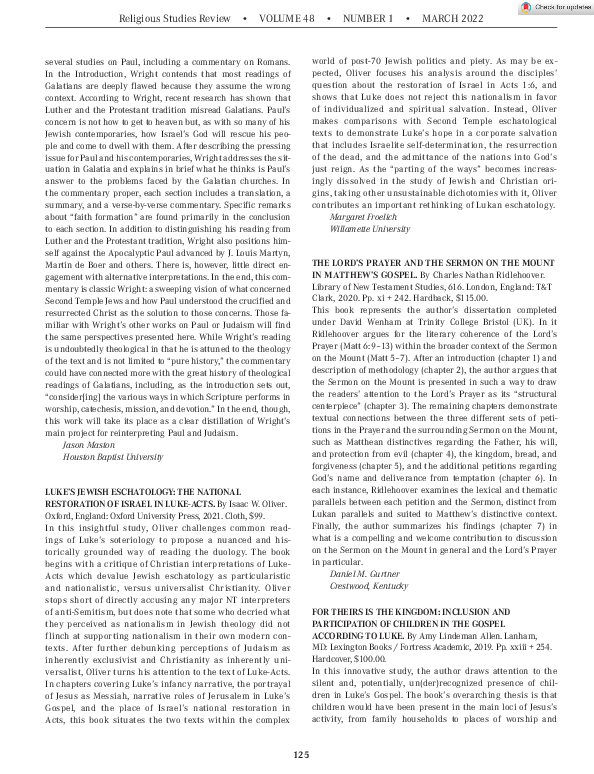 (PDF) M. Froelich Review of Luke's Jewish Eschatology