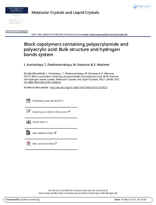 (PDF) Block copolymers containing polyacrylamide and polyacrylic acid ...