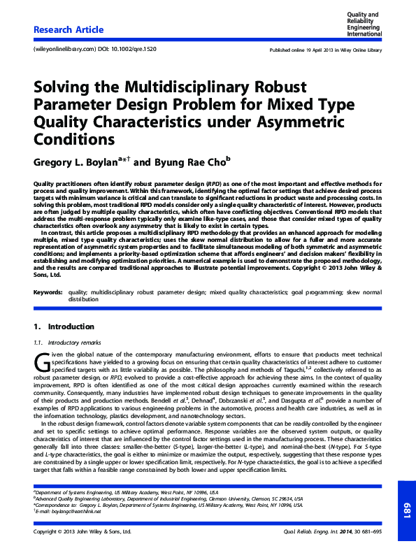 (PDF) Solving the Multidisciplinary Robust Parameter Design Problem for Mixed Type Quality ...