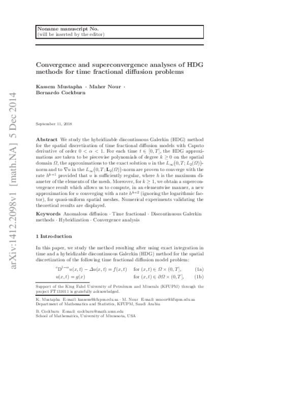 (PDF) Convergence and superconvergence analyses of HDG methods for time ... (PDF) Convergence and superconvergence analyses of HDG methods for time ...
