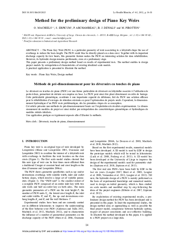(PDF) Method for the preliminary design of Piano Key Weirs