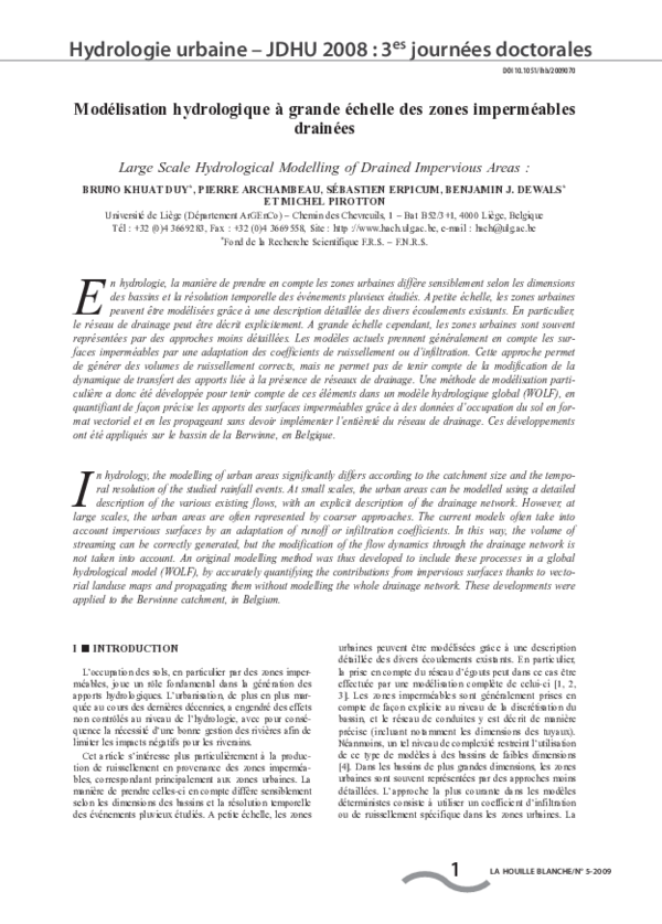 (PDF) Modélisation hydrologique à grande échelle des zones imperméables drainées