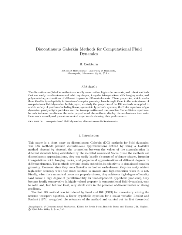 (PDF) Discontinuous Galerkin Methods for Computational Fluid Dynamics