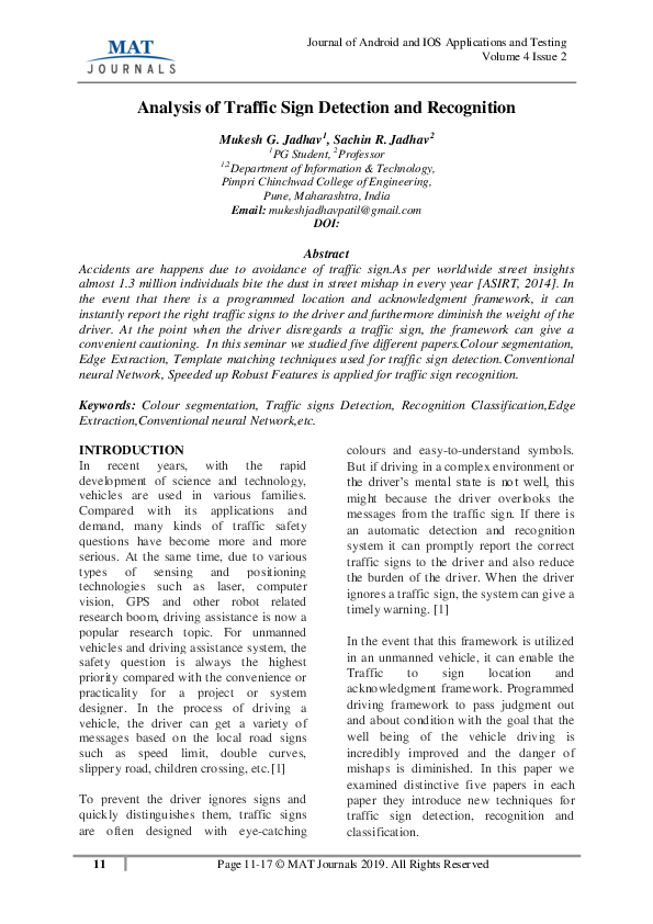 (PDF) Analysis of Traffic Sign Detection and Recognition