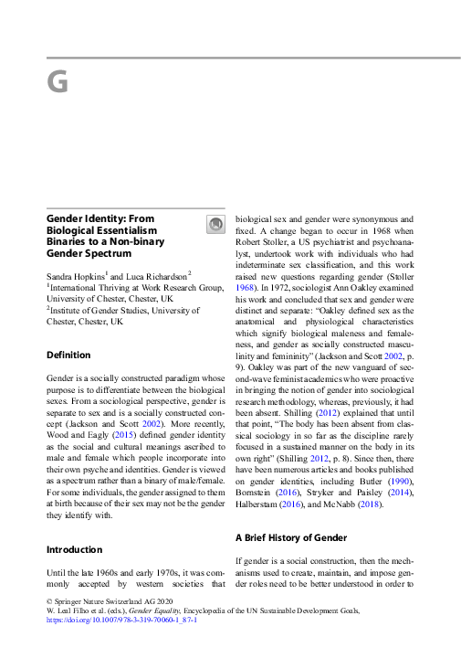 (PDF) Gender Identity: From Biological Essentialism Binaries to a ...