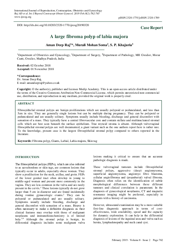 (PDF) A large fibroma polyp of labia majora | Aman Raj - Academia.edu