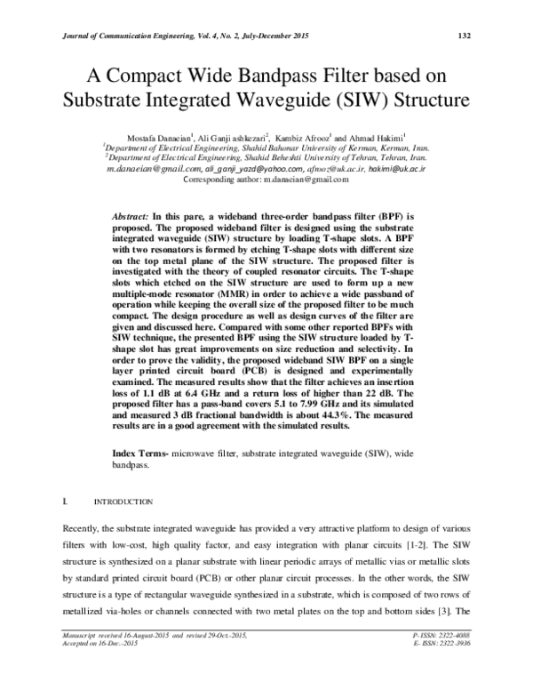 (PDF) A Compact Wide Bandpass Filter based on Substrate Integrated ...