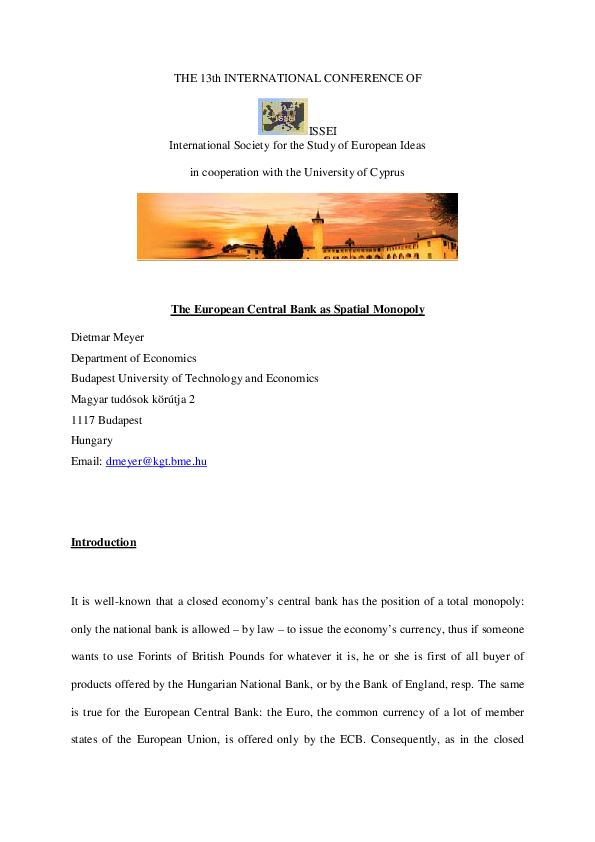 (PDF) The European Central Bank as Spatial Monopoly